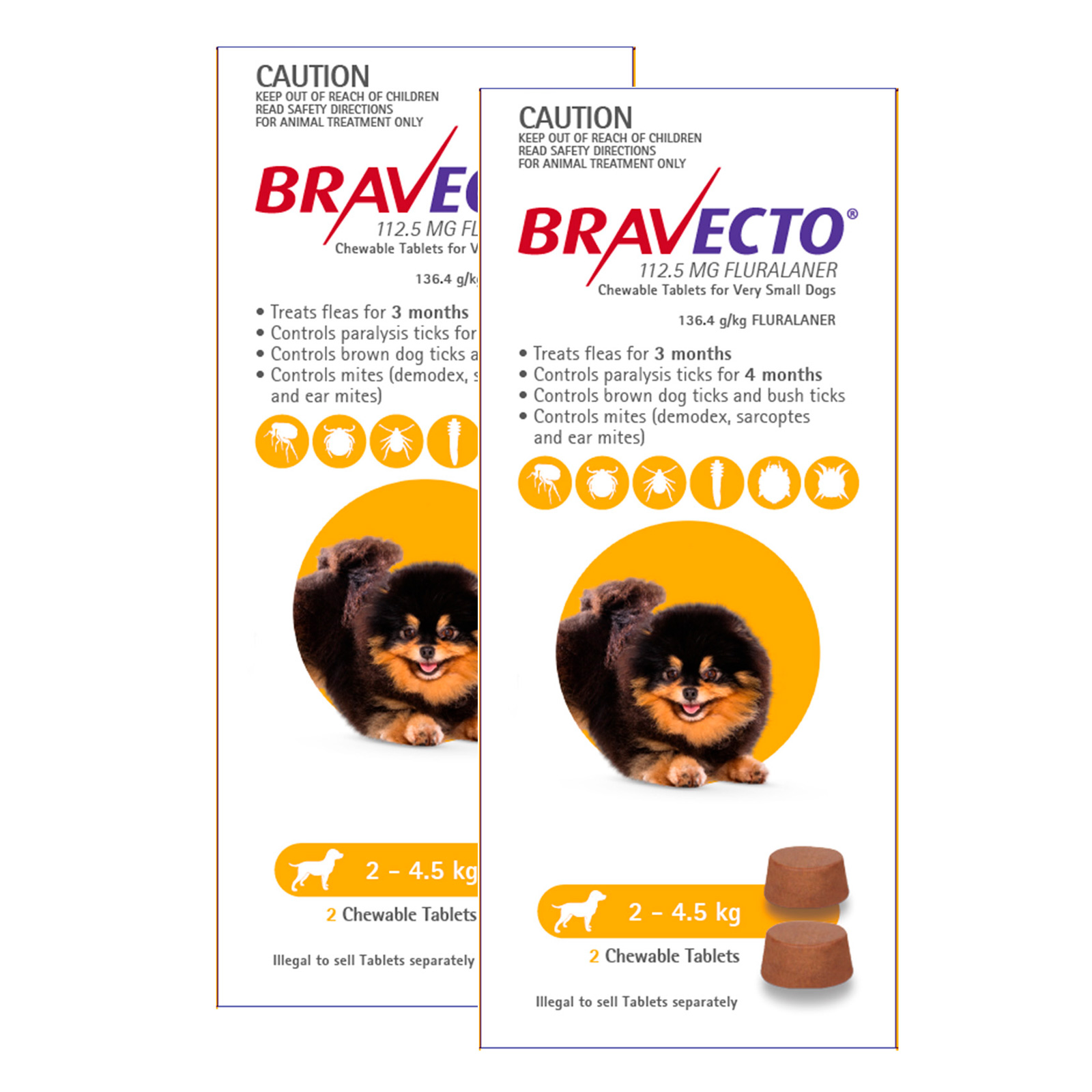 Bravecto For Very Small Dogs 2-4.5kg 4 Chews - $149.99